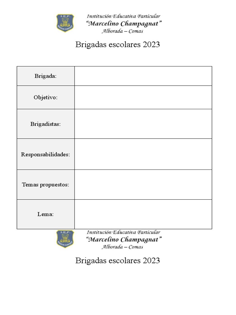 Brigadas Escolares 2023, Fichas | PDF