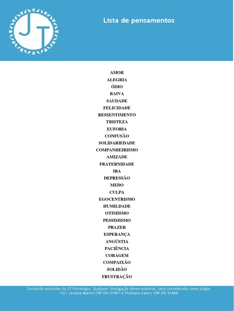 Lista de Exemplos Emoções e Sentimentos | PDF | Amor | Emoções
