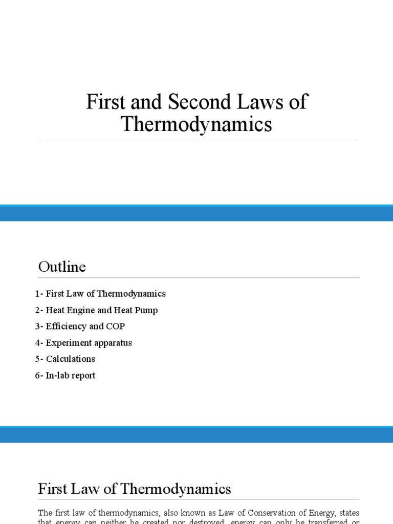 First and Second Laws of Thermodynamics | PDF | Heat | Engines