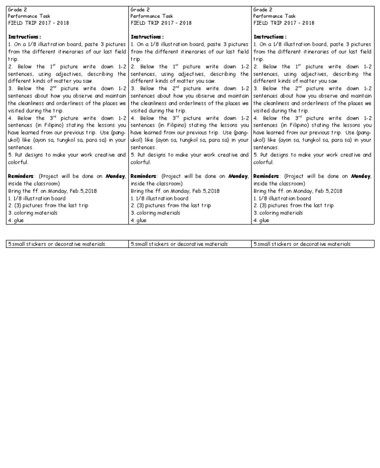 Performace Task Field Trip | PDF | Learning | Behavior Modification