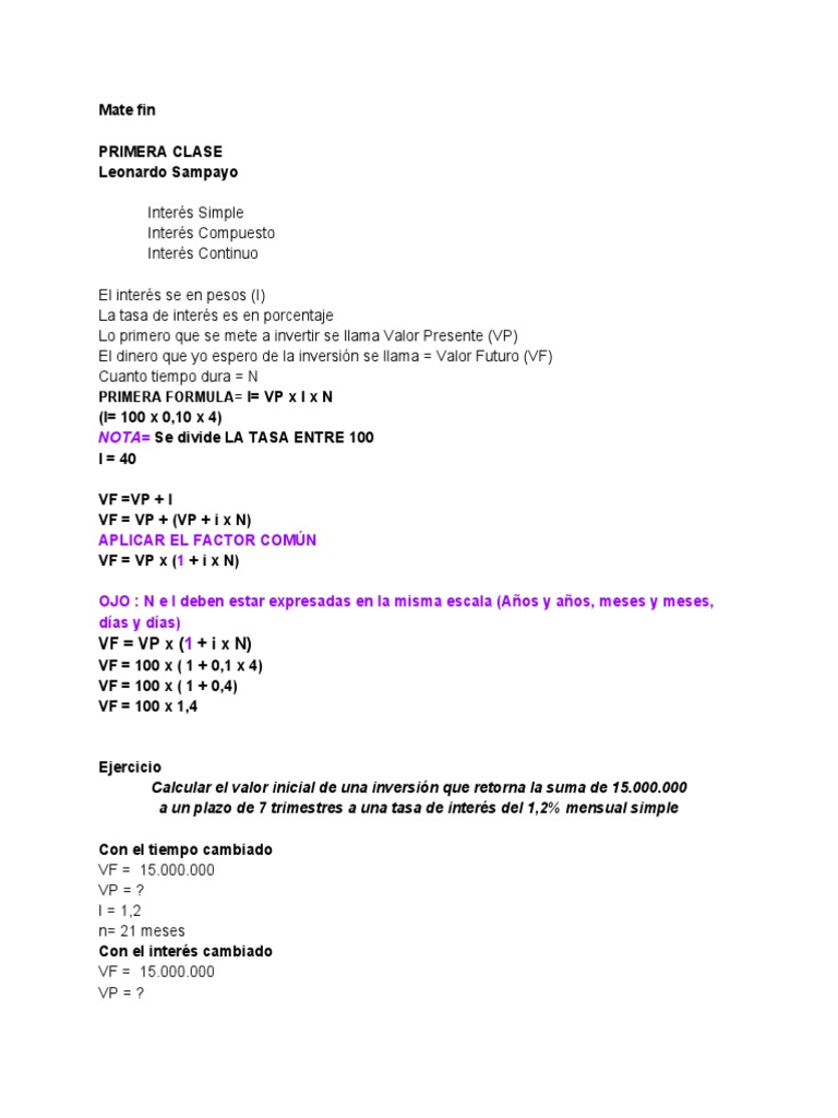 Notas de MATE FIN | PDF | Bancario | Economias