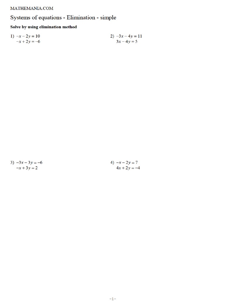 Systems of Equations - Elimination | PDF
