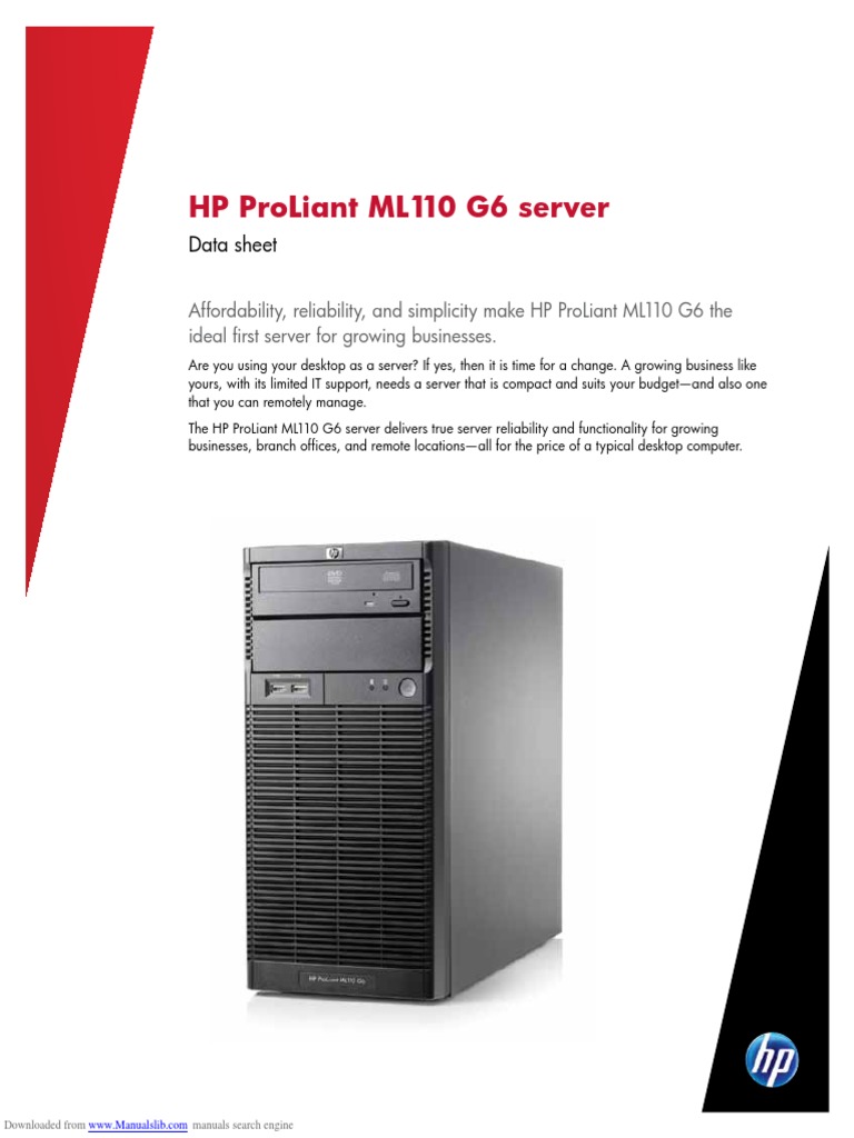 Servidor HP Proliant ml110 g6 Spec Sheet | PDF | Computer Engineering | Computing