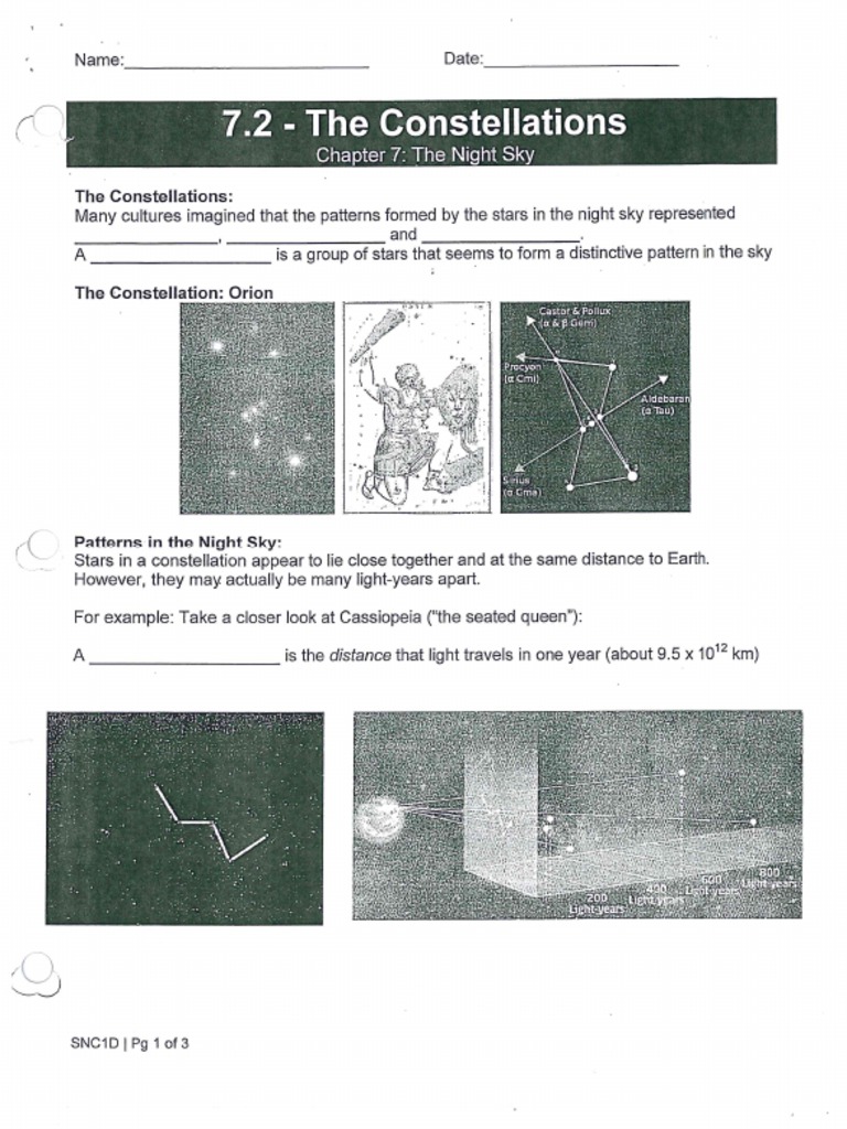 Science Chapter 7: The Night Sky - 7.2 Handouts (The Constellation) | PDF | Atmosphere | Planets