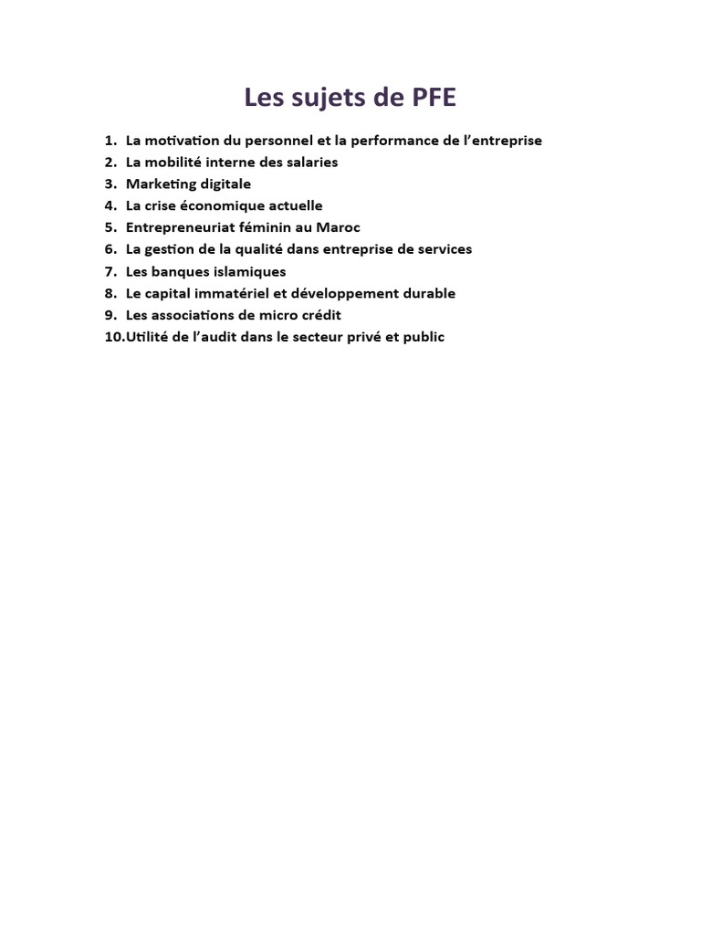 Les Sujets de PFE | PDF | Affaires | Finance et gestion monétaire