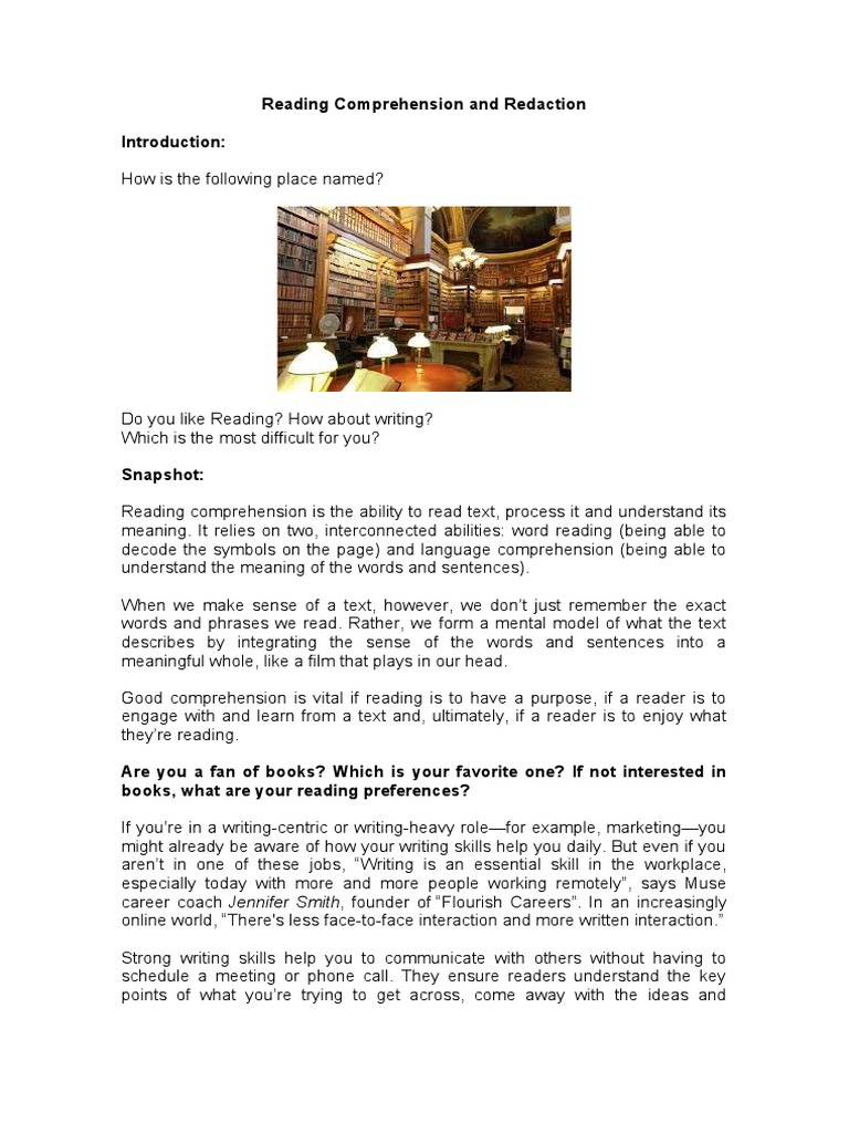 Reading Comprehension and Redaction 1 | PDF | Speed Reading | Reading Comprehension