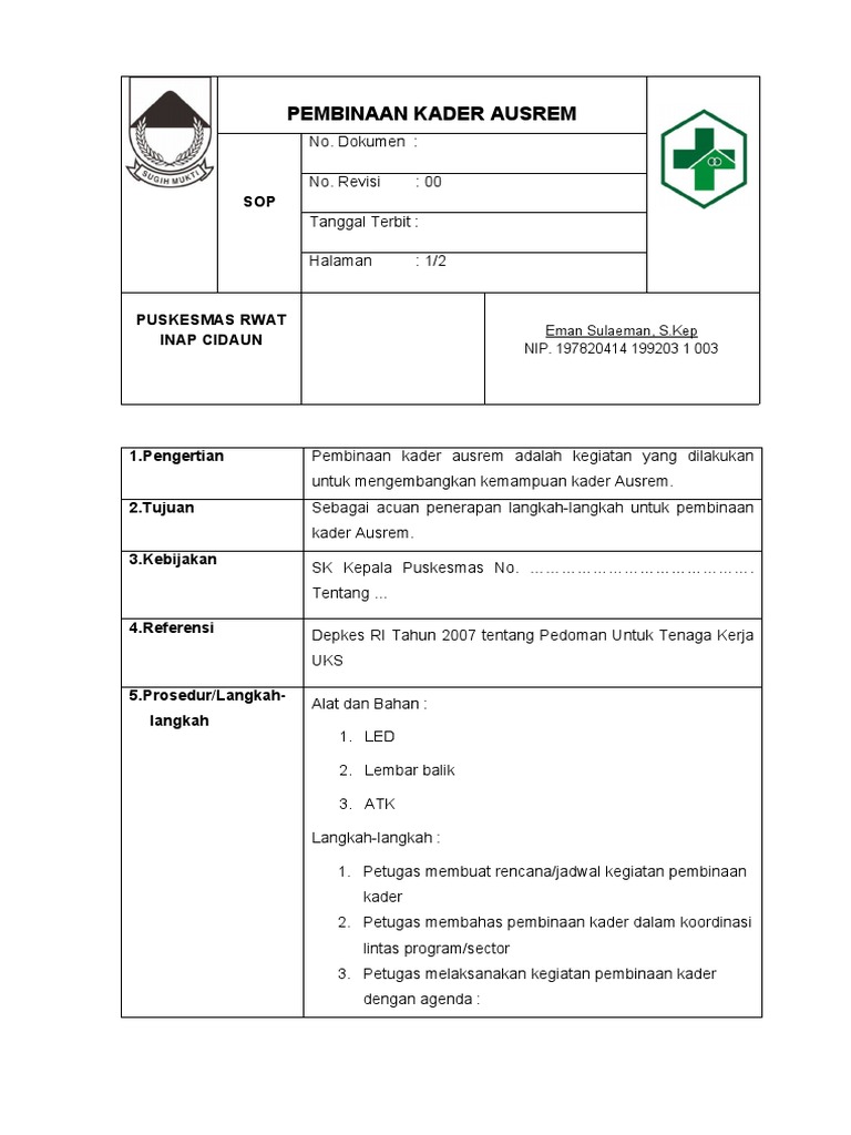 Sop Pembinaan Kader Ausrem | PDF
