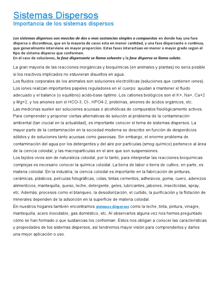 Sistemas Dispersos | PDF | Coloide | Química