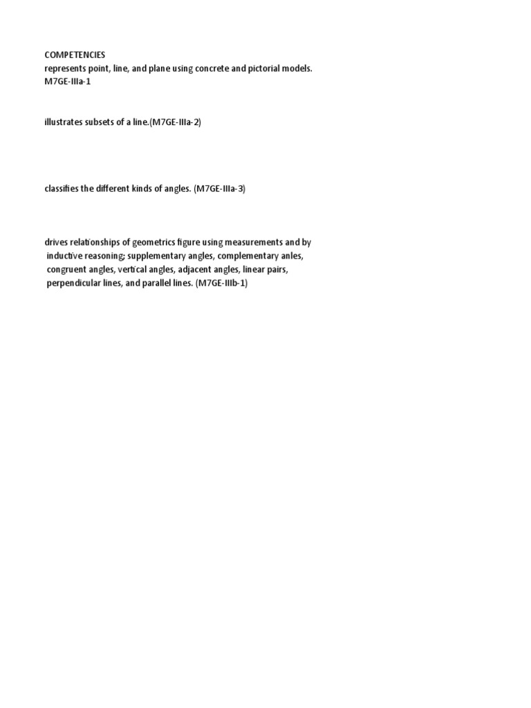 Grade 7 TOS (QUIZ) | PDF | Angle | Plane (Geometry)