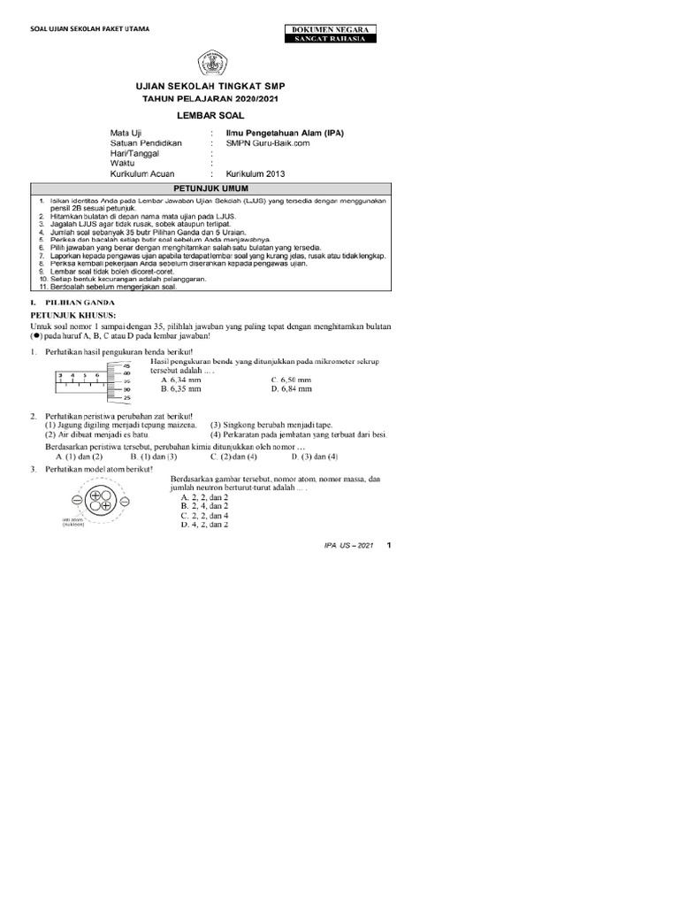 Soal US IPA SMP | PDF
