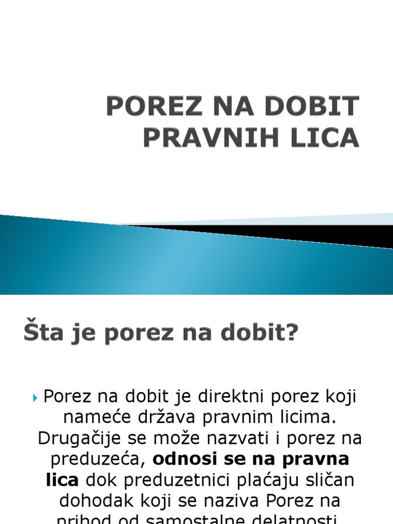 Porez Na Dobit Pravnih Lica | PDF