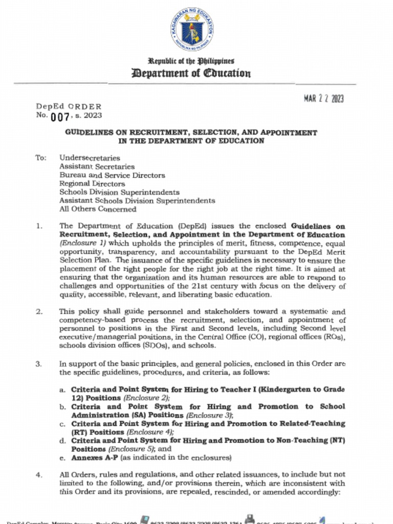 DO - s2023 - 007 Guidelines in Recruitment Selection and Appontment PDF ...
