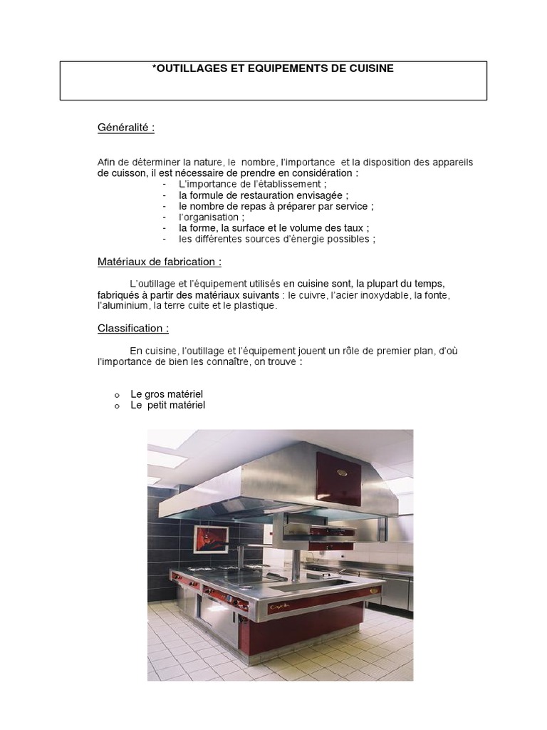 Matériel et Équipements de Cuisine | PDF | Four | Sciences physiques