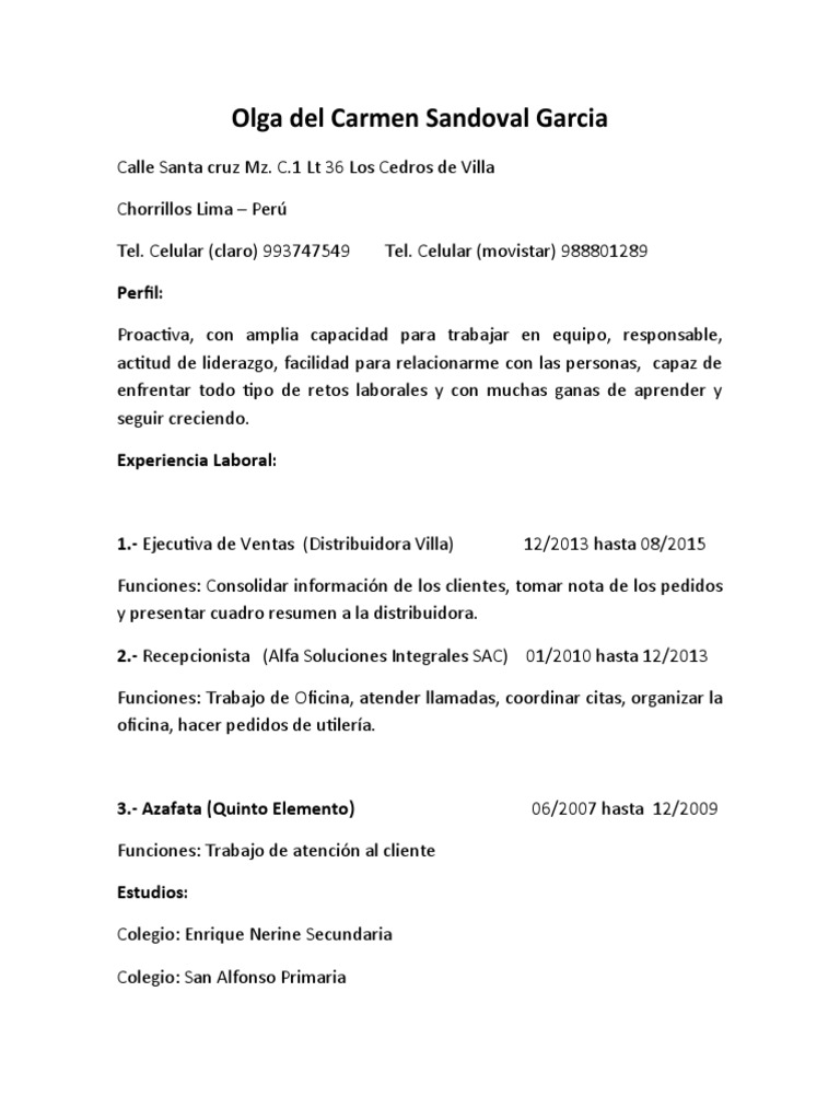 CV Olga Del Carmen Sandoval Garcia | PDF
