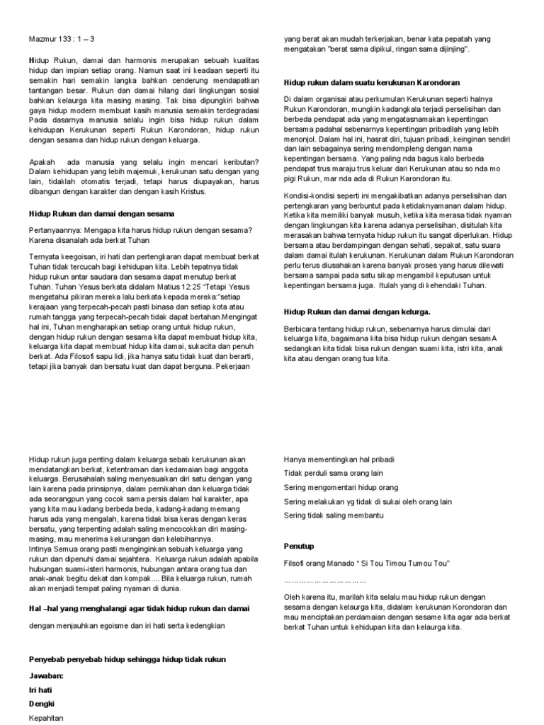 Khotbah Hidup Rukun Dan Damai | PDF | Karier & Perkembangan