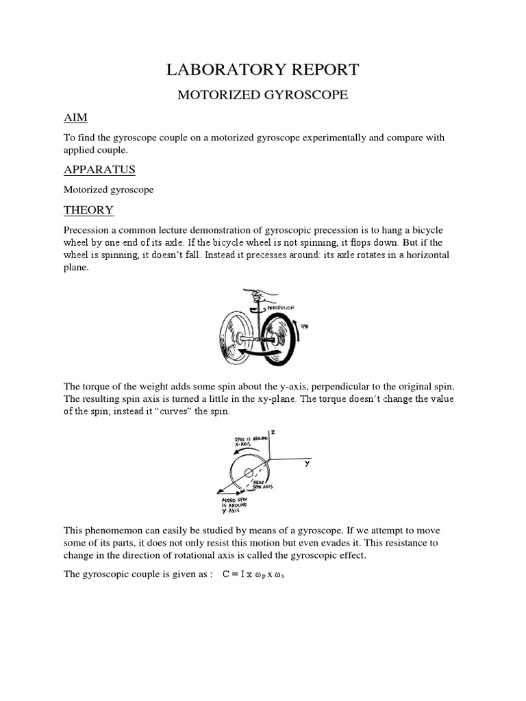 Laboratory Report Motorized Gyroscope | PDF | Gyroscope | Rotation
