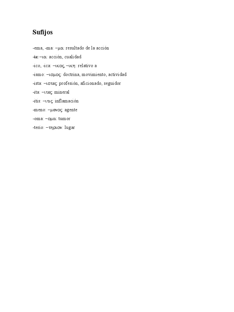 Glosario de Sufijos y Raíces Griegas | PDF | Alfabeto griego | Grafemas
