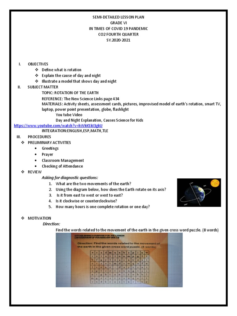 Earth Rotation Lesson Plan for Grade 6 | PDF | Rotation | Earth