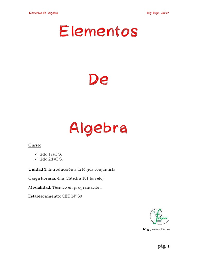 Elementos de Algebra - Unidad 1 (Conjunto) - Javier Firpo1 PDF | PDF ...