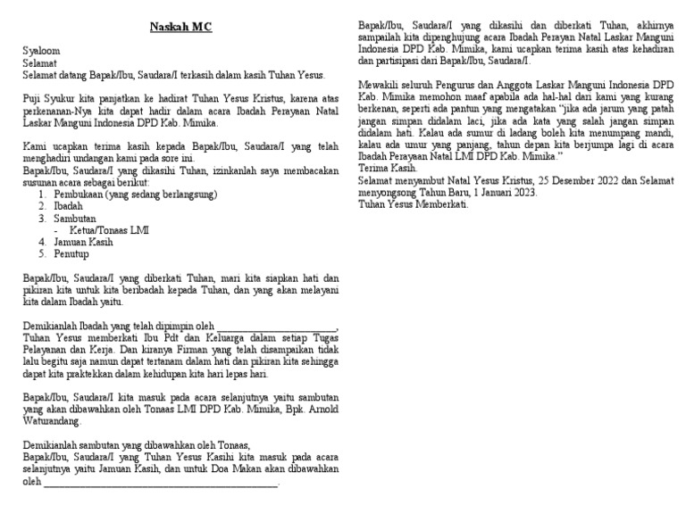 Naskah MC Ibadah Natal LMI | PDF