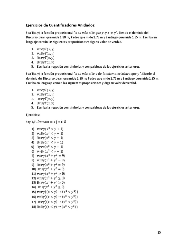 Ejercicios de Cuantificadores Anidados | PDF