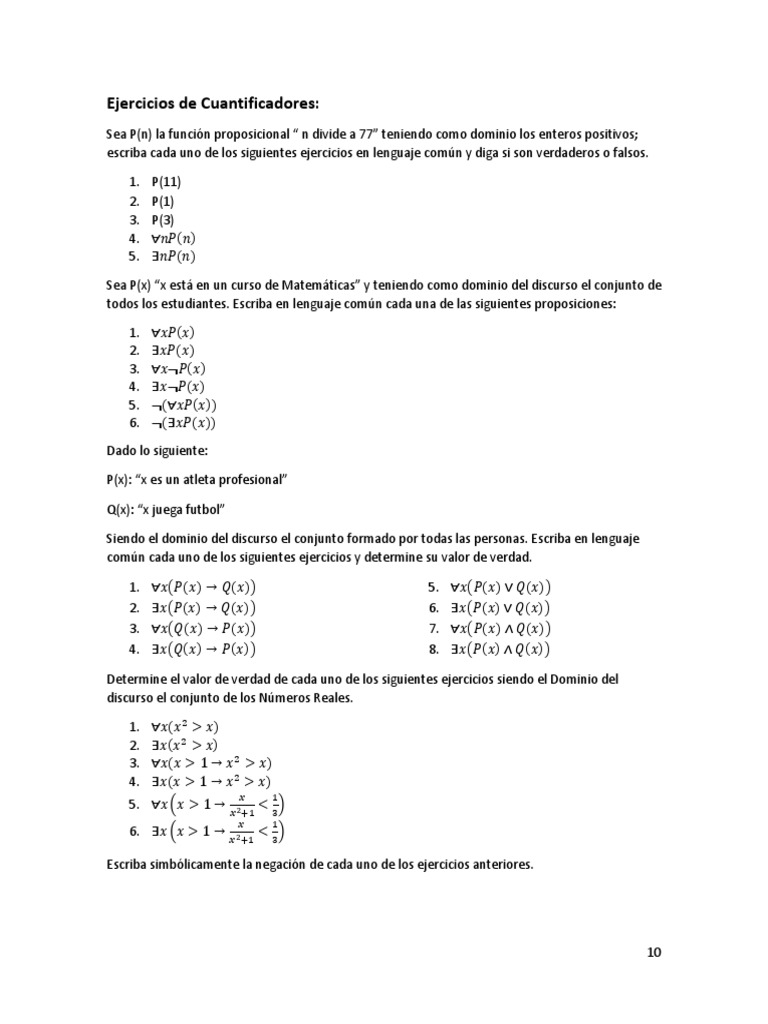 Ejercicios de Cuantificadores | PDF