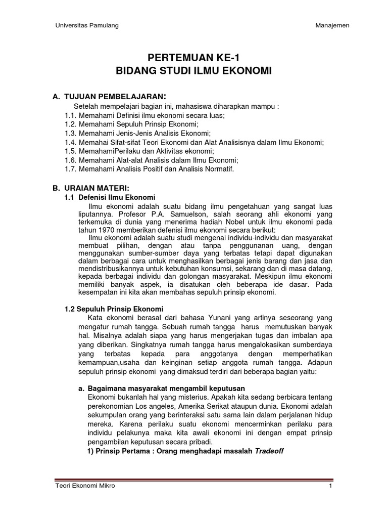 Prinsip Ekonomi Mikro Unpam | PDF | Pengelolaan Keuangan & Uang | Bisnis