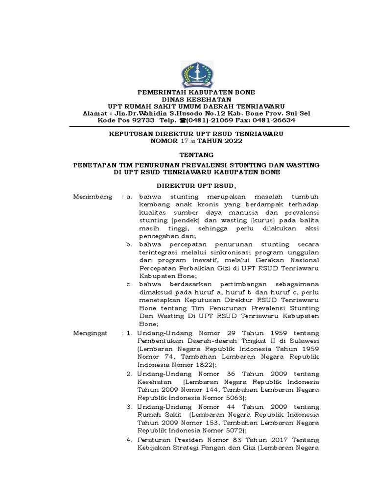 Tim Penurunan Stunting RSUD Bone | PDF