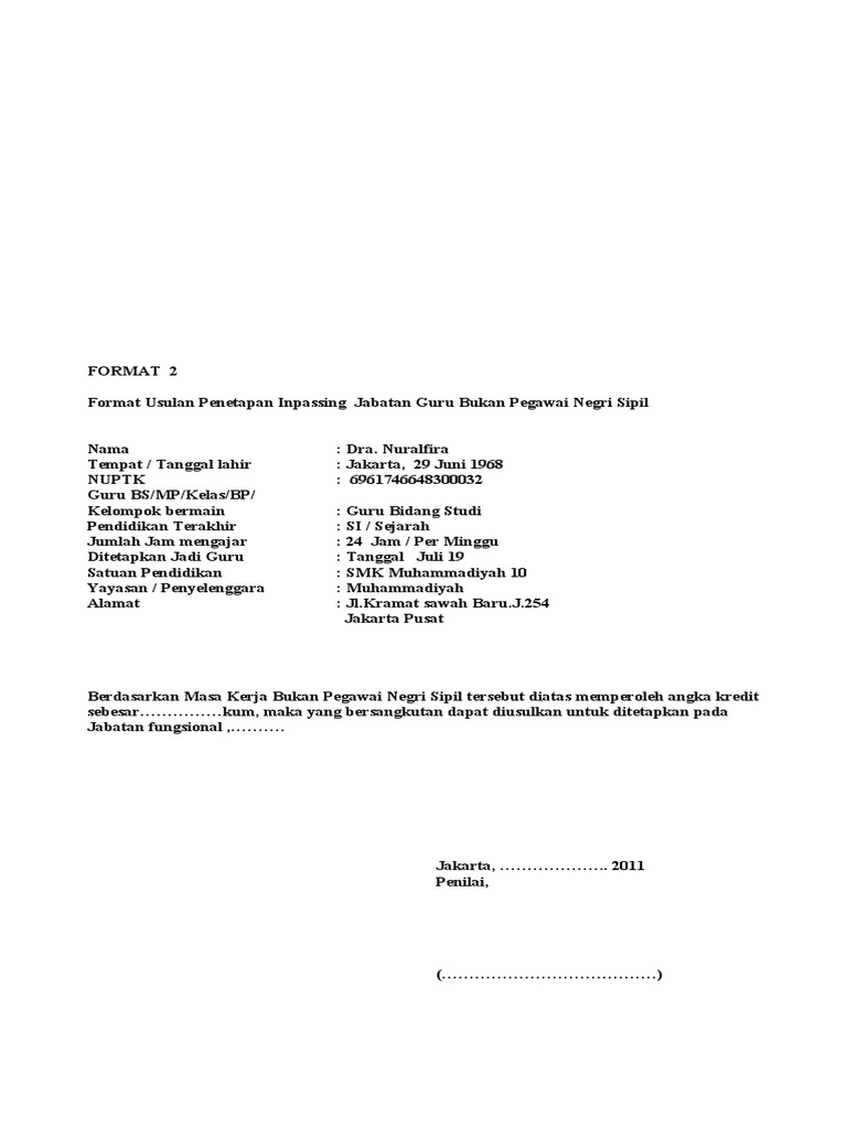 Contoh Usulan Inpassing Dan SK SMP M 16 | PDF