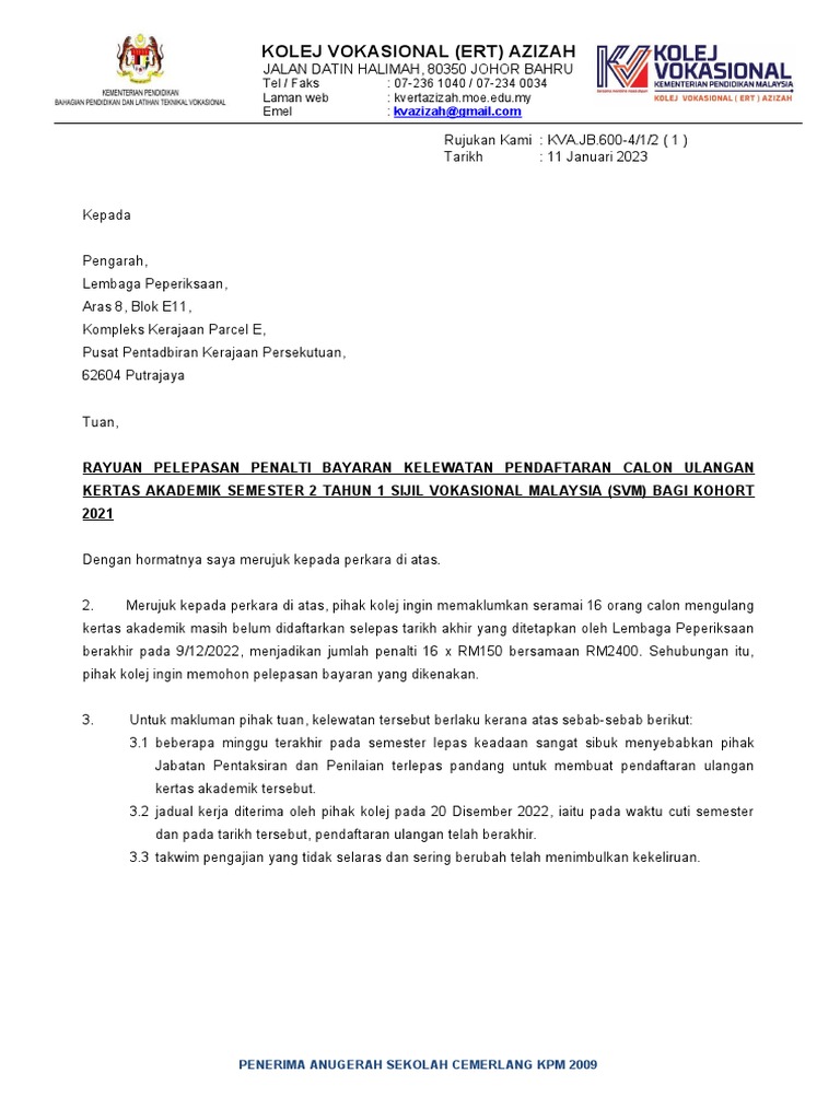 Surat Rayuan Penalti | PDF