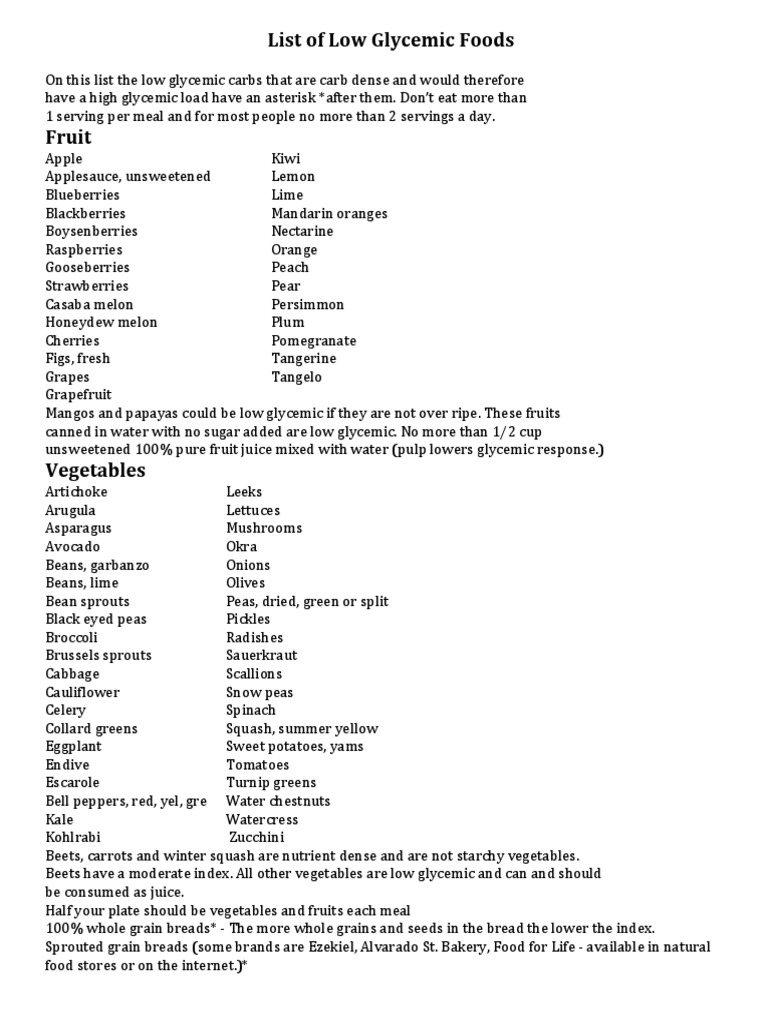 List of Low Glycemic Foods | PDF | Cereals | Vegetables