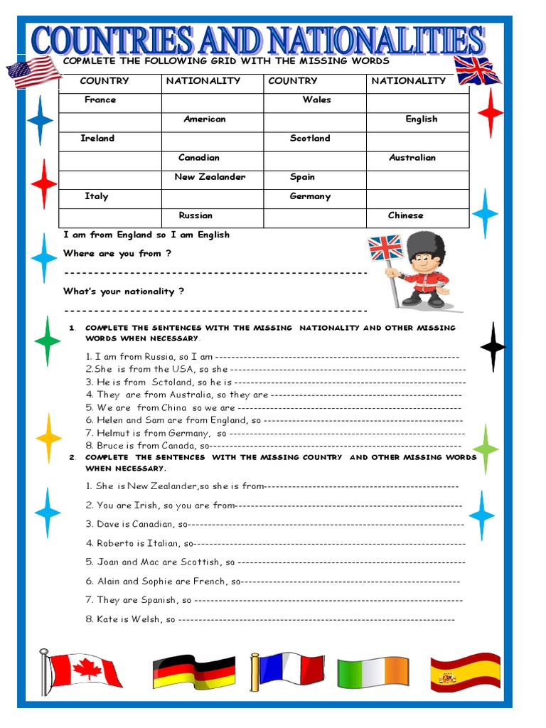 Nationality and Country Exercise | PDF