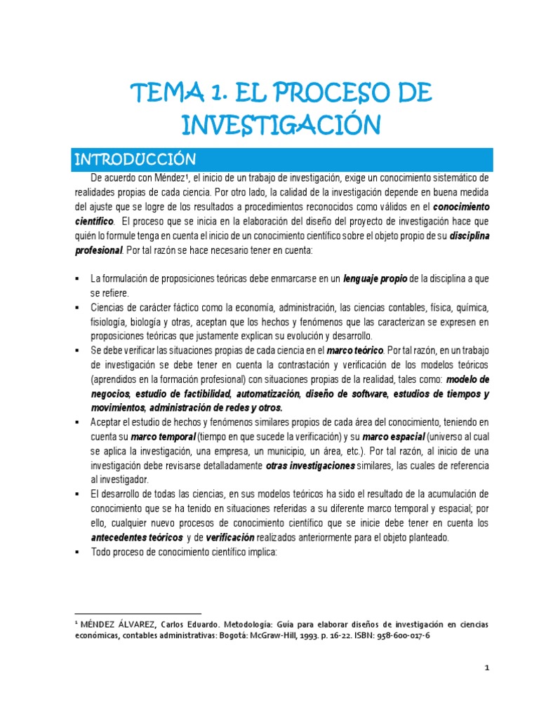 Tema 1. El proceso de investigación.pdf | PDF | Conocimiento | Teoría