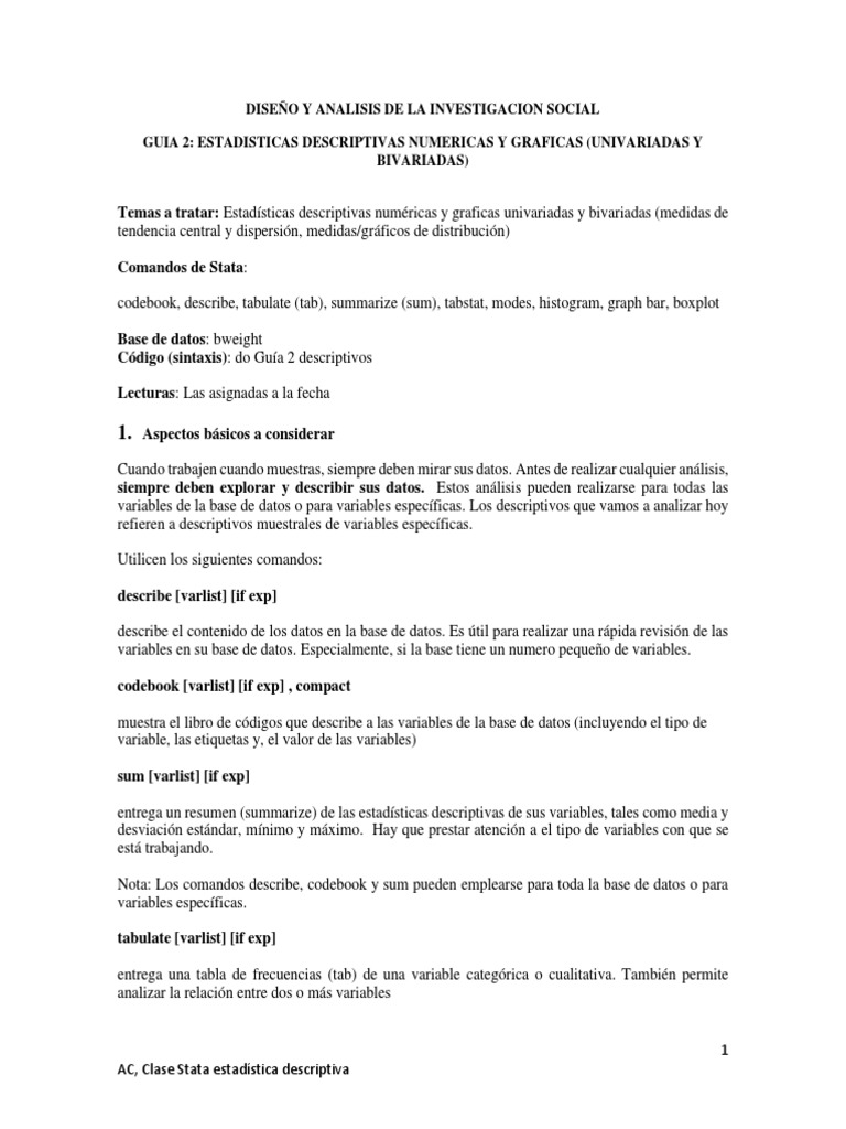 Guia Stata 2 Descriptivos | PDF | Desviación Estándar | Cuantil
