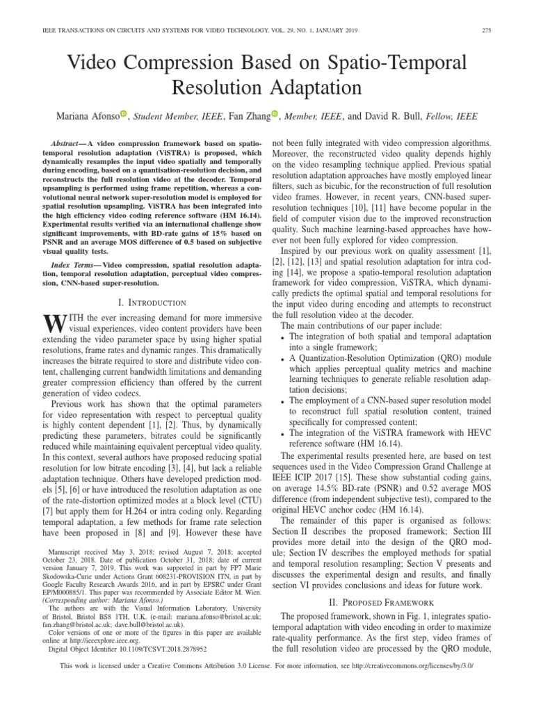 Video Compression Based On Spatio Temporal Resolution Adaptation Pdf