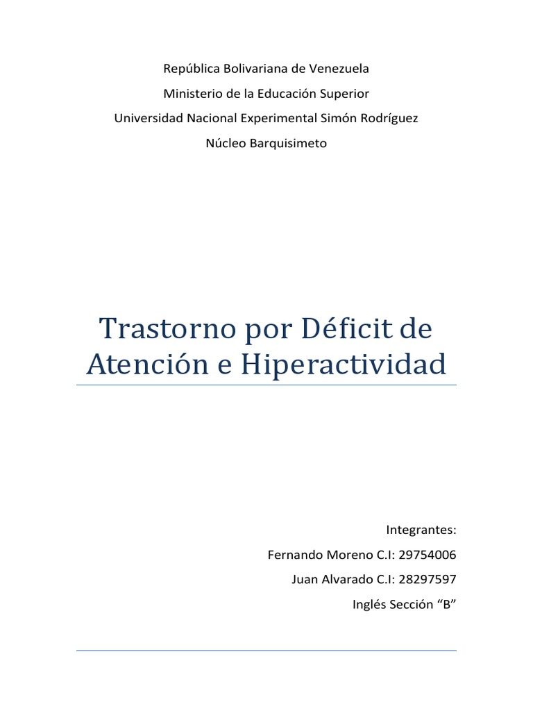 Trabajo TDAH | PDF | Desorden hiperactivo y deficit de atencion | Trastorno mental