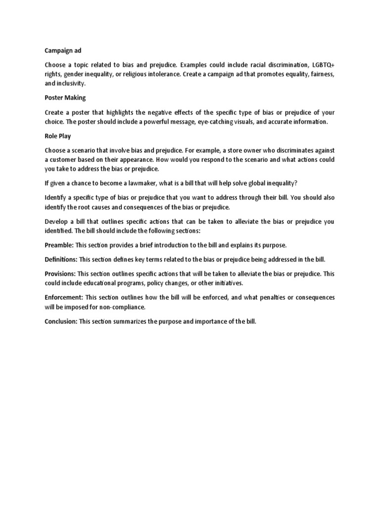 Group Activity Bias and Prejudice | PDF