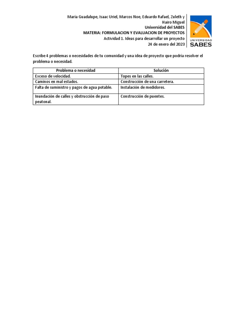 Actividad 1. Ideas para Desarrollar Un Proyecto PDF | PDF