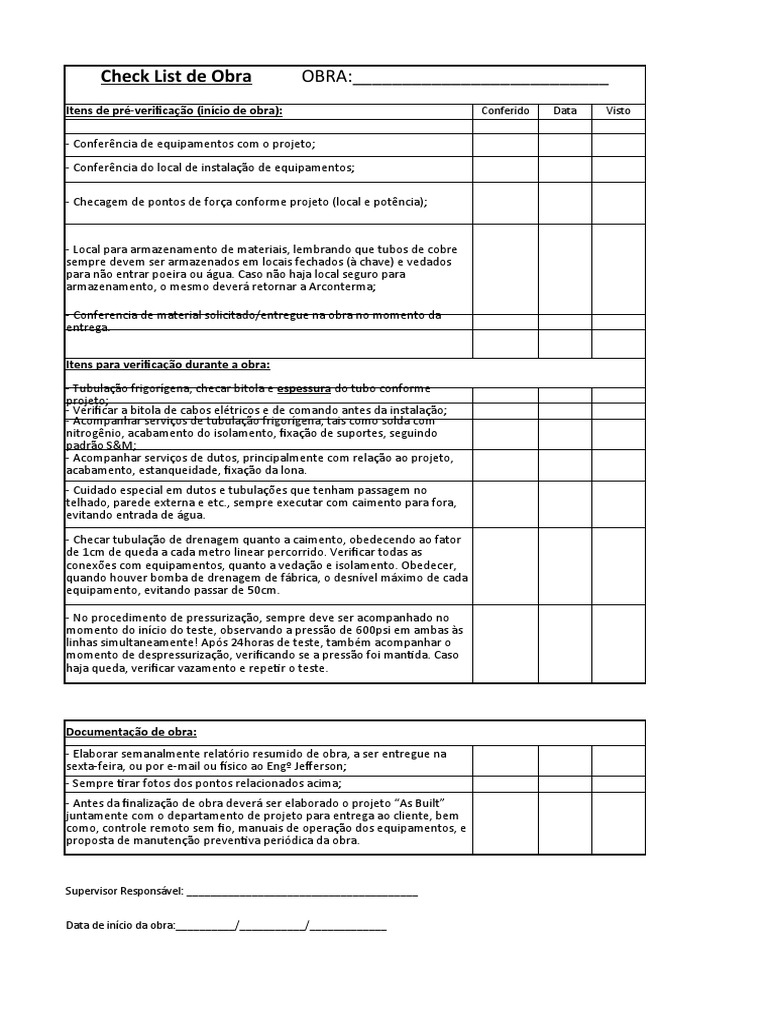 Check List Obras | PDF Check List Obras | PDF