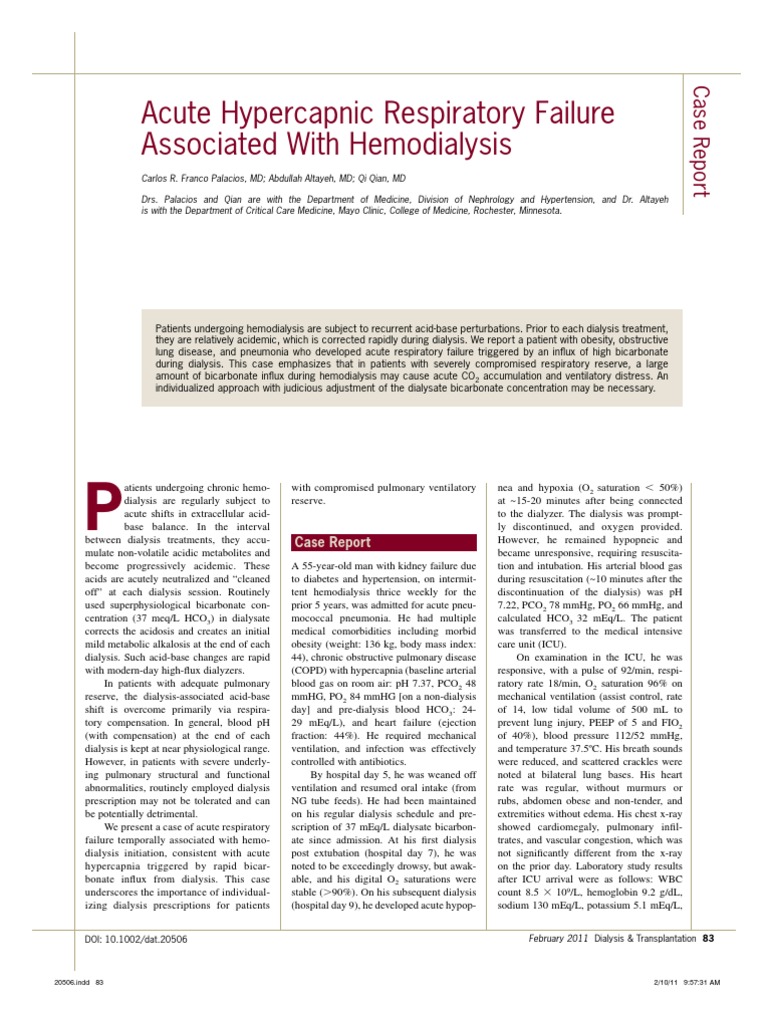 Acute Hypercapnic Respiratory Failure Associated With Hemodialysis ...
