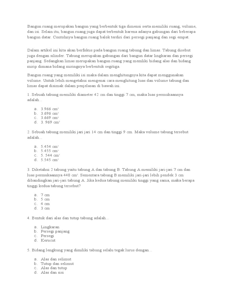 Bangun Ruang Merupakan Bangun Yang Berbentuk Tiga Dimensi Serta ...