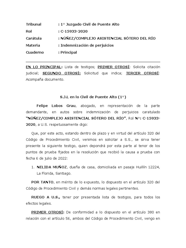 Escrito Lista de Testigos | PDF