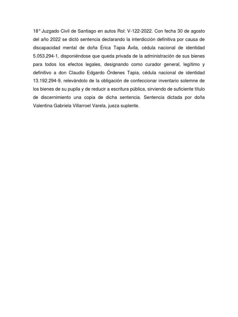 Sentencia de Interdicción de Érica Tapia | PDF | Derecho