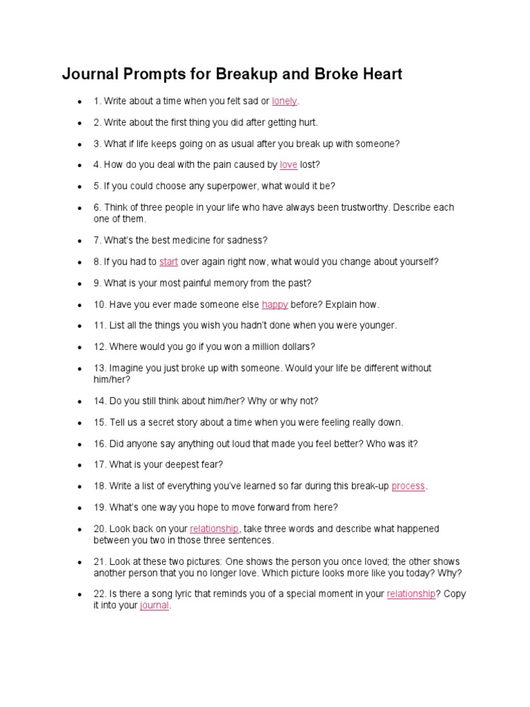 Journal Prompts For Breakup and Broke Heart | PDF | Social Psychology ...