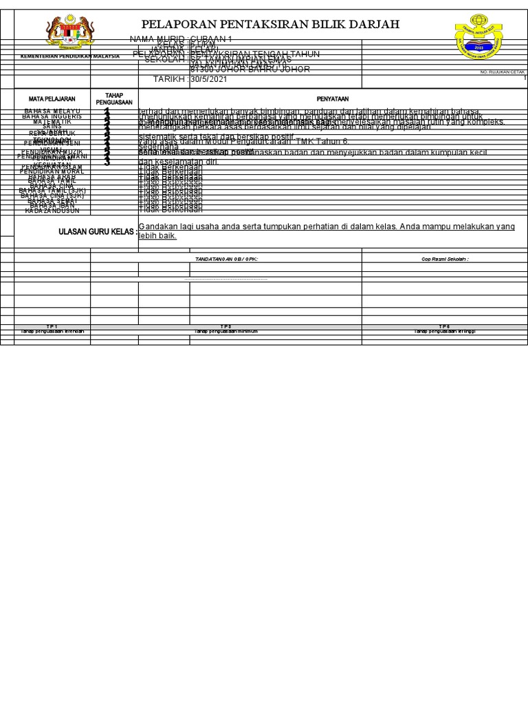 TEMPLAT PELAPORAN 3 X PBD TAHUN 6 | PDF