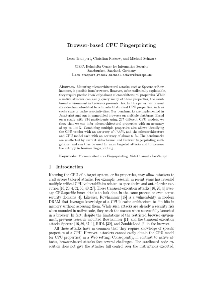 Inferring Microarchitectural Properties and Generating CPU Fingerprints ... Inferring Microarchitectural Properties and Generating CPU Fingerprints ...