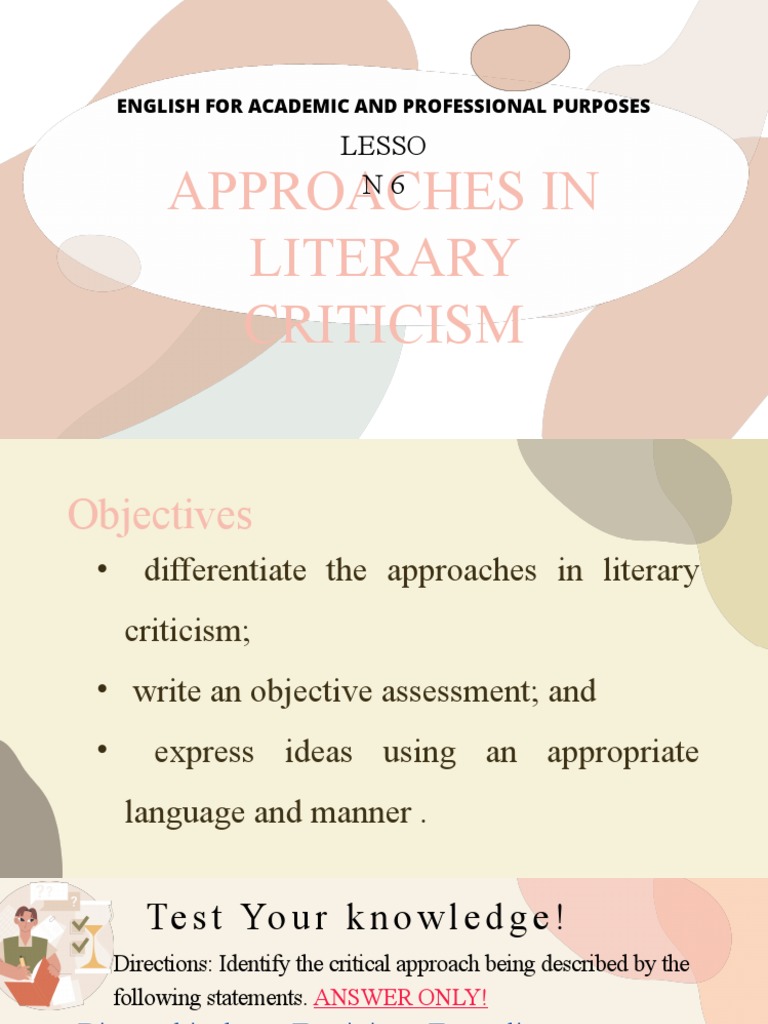 EAPP Lesson 6 Critical Approaches | PDF | Psychology | Psychoanalytic Theory