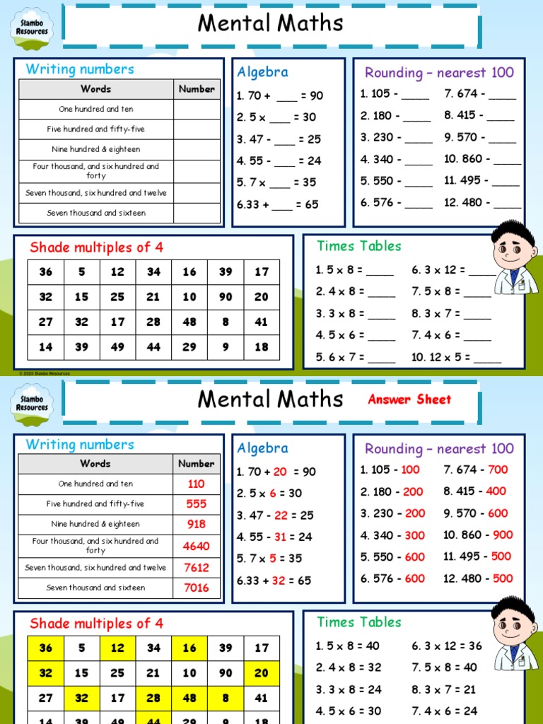 Grade 4 Mental Maths Worksheets | PDF | Mathematics