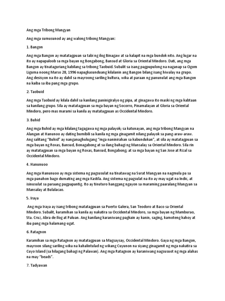 Ang Mga Tribong Mangyan | PDF