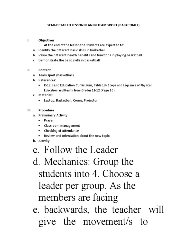 Lesson Plan in Basketball | PDF | Lesson Plan | Teachers